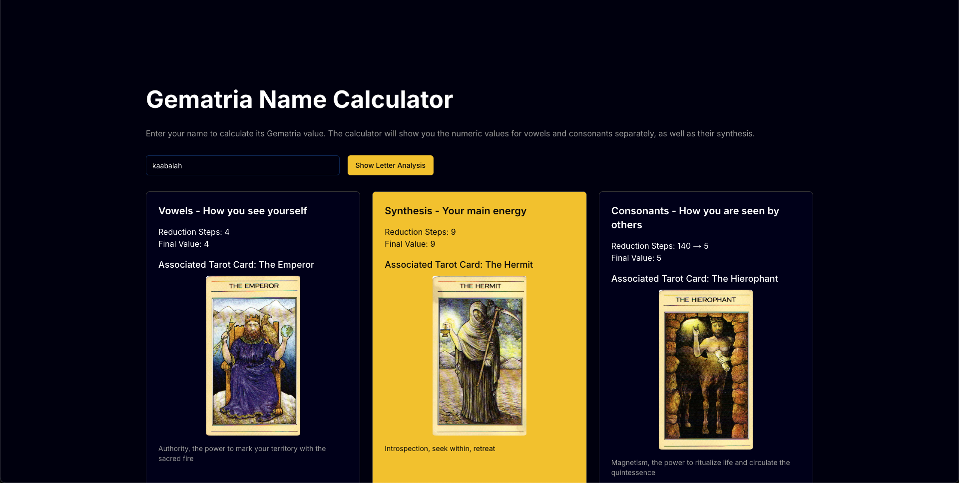 Gematria - Kaabalistic Gematria Calculator